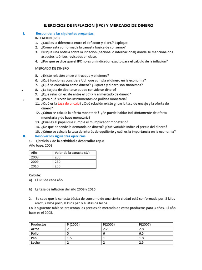 EJERC - IPC-Dinero | PDF | Inflación | Dinero
