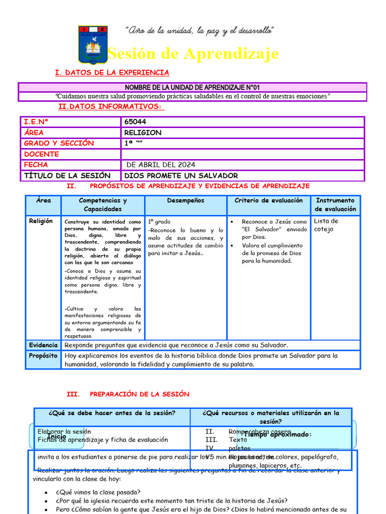 Sesion Dios Promete Salvador | PDF | Aprendizaje | Jesús