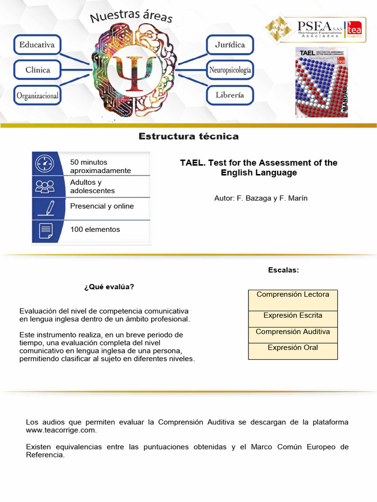 Evaluación TAEL: Competencia en Inglés | PDF