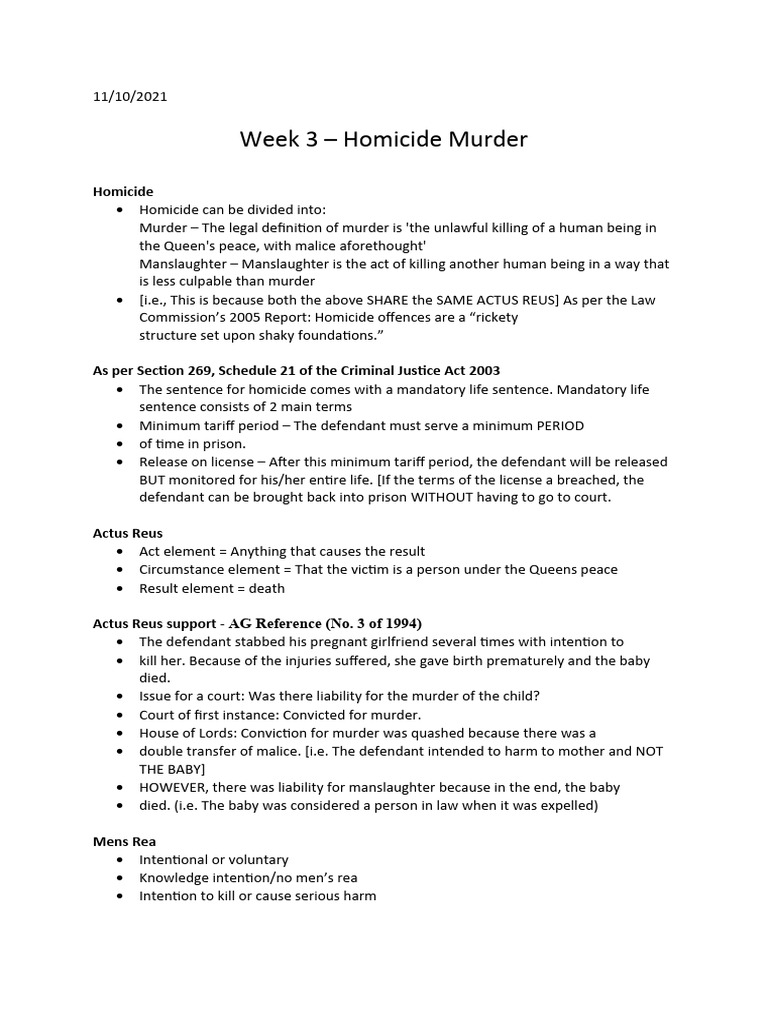 Homicide Murder W3 Pdf Manslaughter Crimes