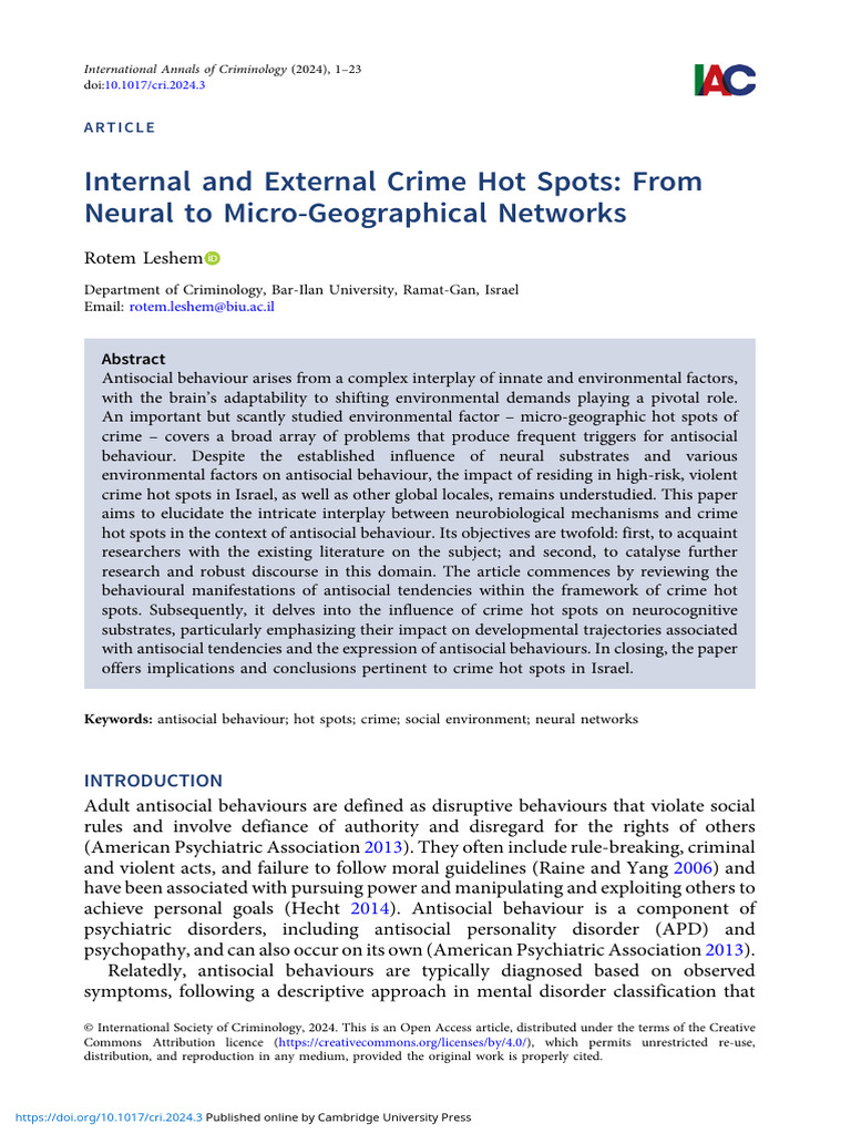 Internal and External Crime Hot Spots From Neural to Microgeographical Networks | PDF ...
