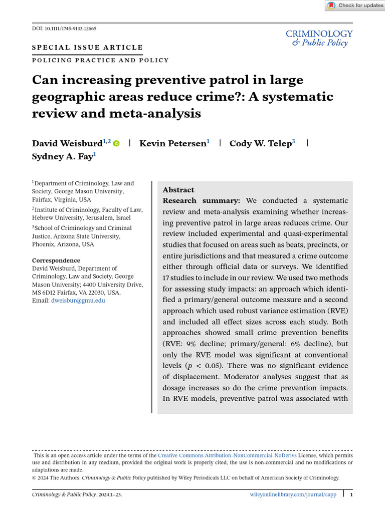 Criminology Public Policy - 2024 - Weisburd - Can Increasing Preventive ...