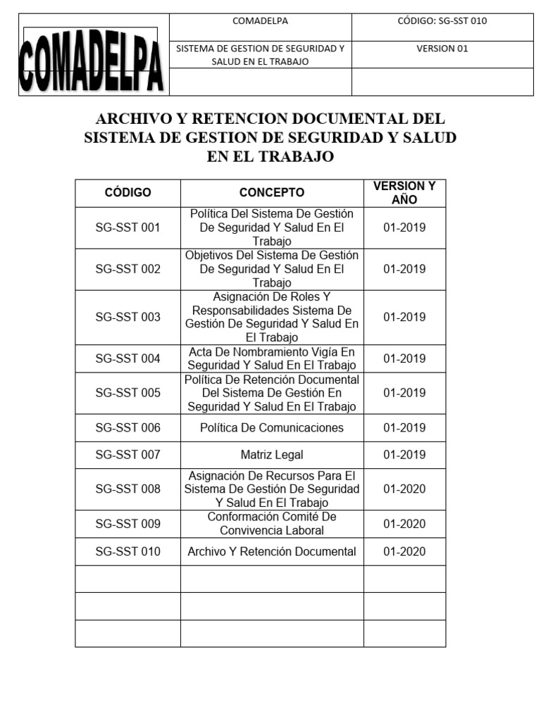 SG-SST 010 Archivo de Retencion Documental SG | PDF