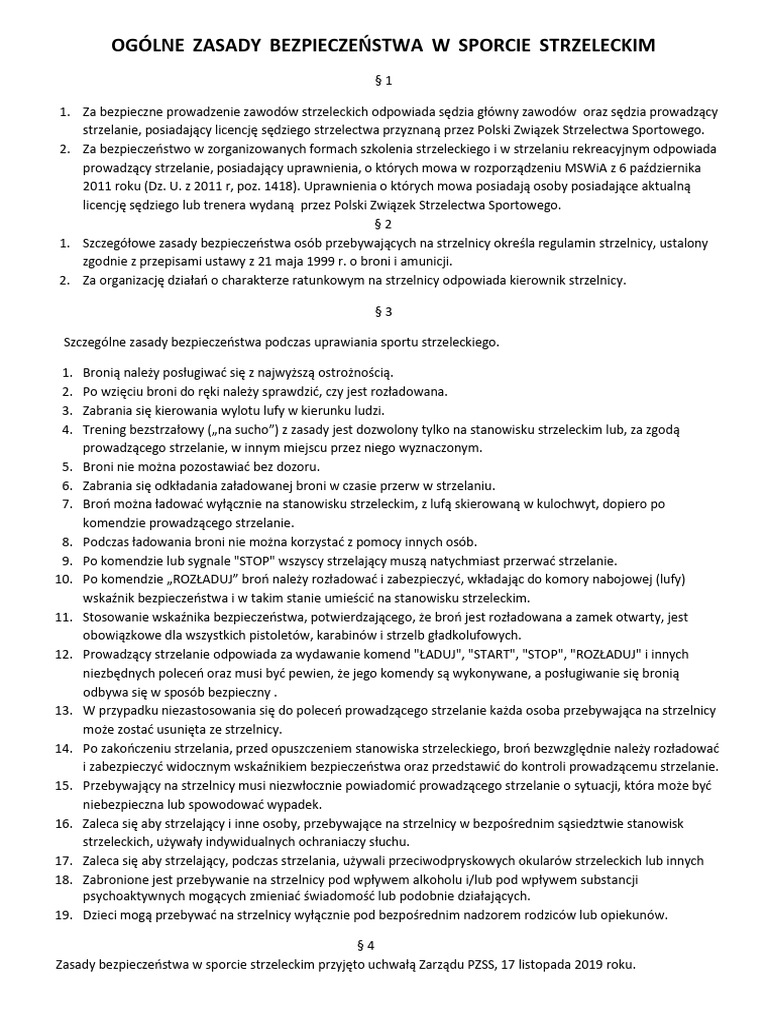 Ogolne Zasady Bezpieczenstwa W Sporcie Strzeleckim | PDF