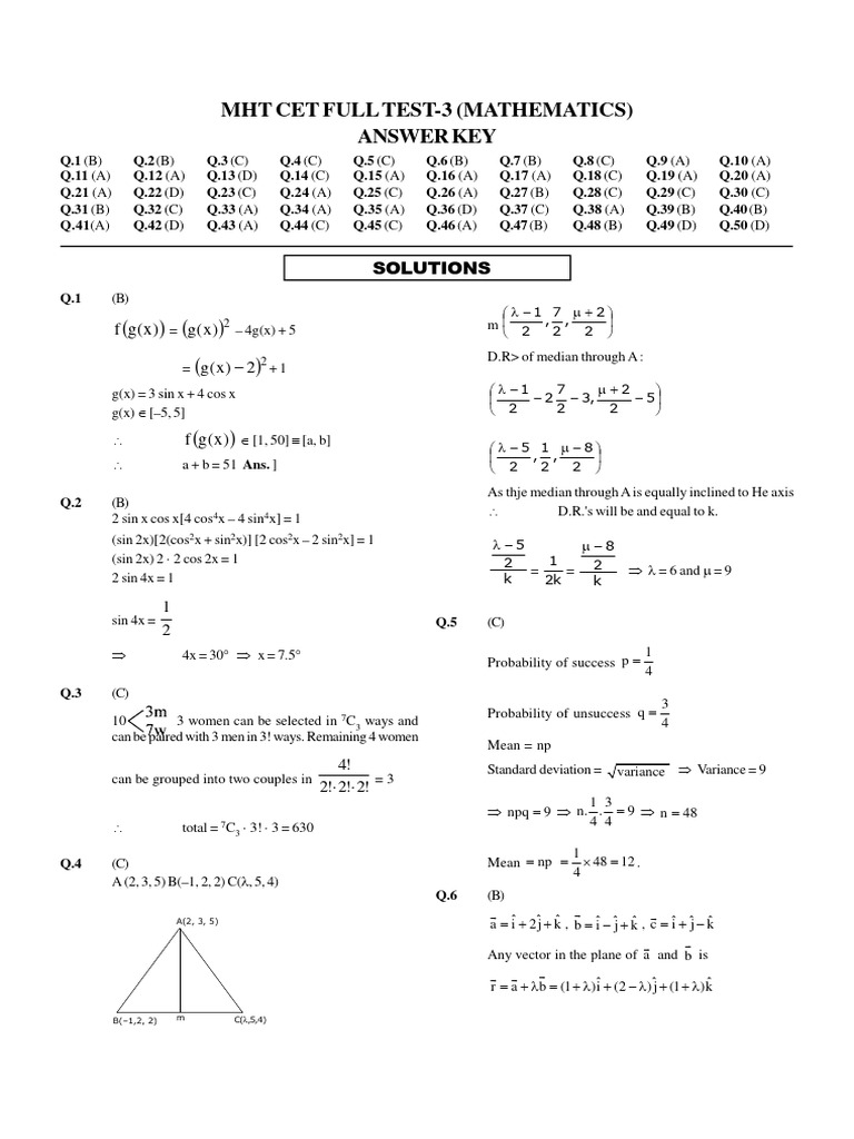 MHT CET-FT-3 Maths (Only Solutions) | PDF | Tangent | Slope