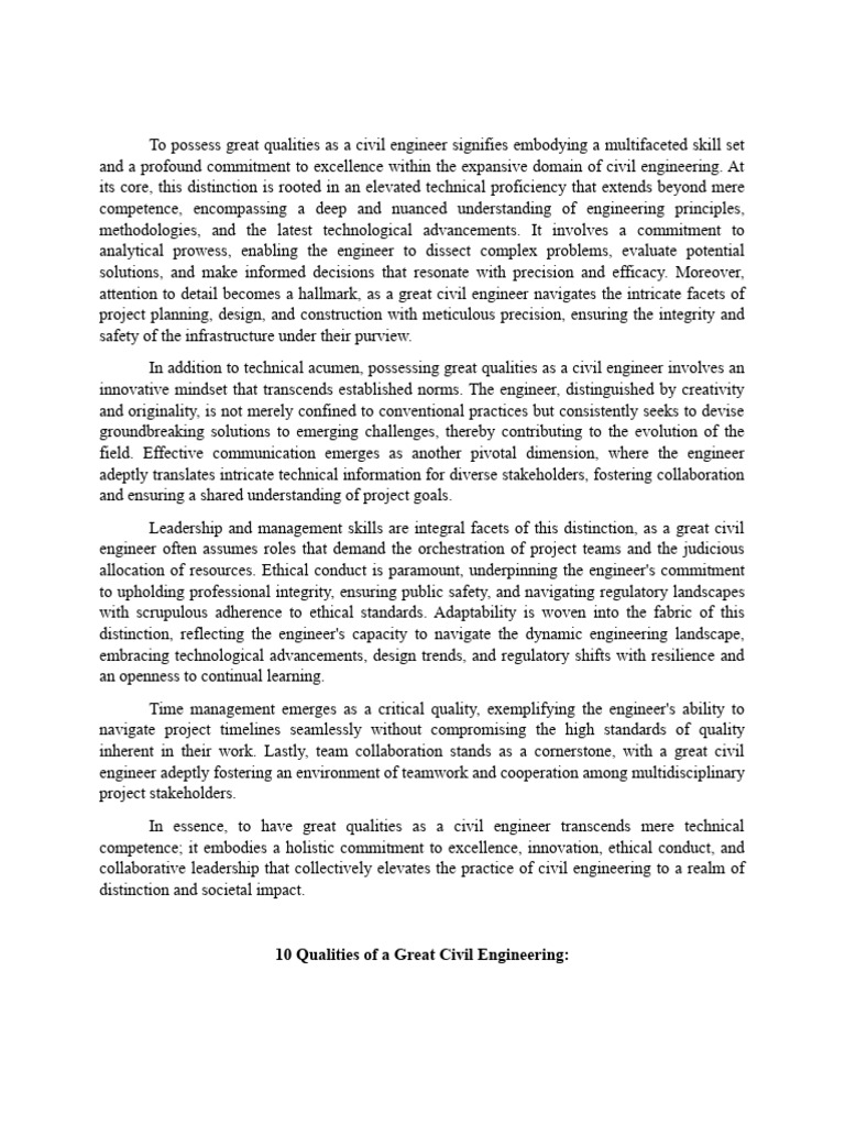 Essential Qualities of a Civil Engineer | PDF | Engineering | Leadership