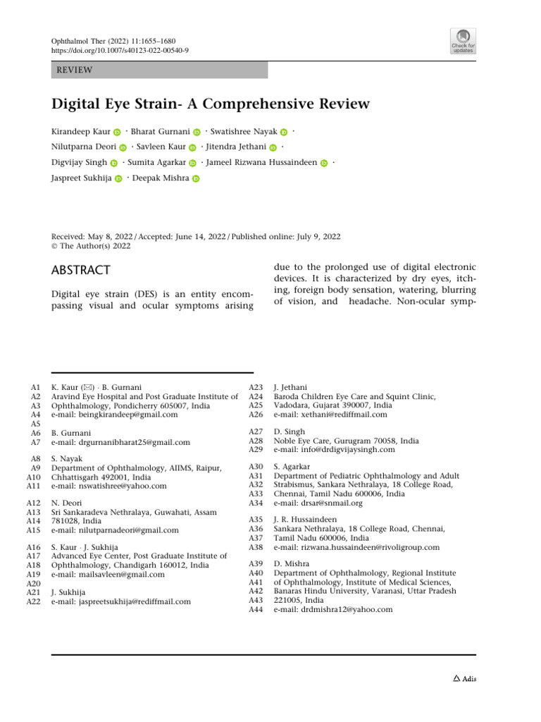 Digital Eye Strain - A Comprehensive Review | PDF | Human Eye | Myopia