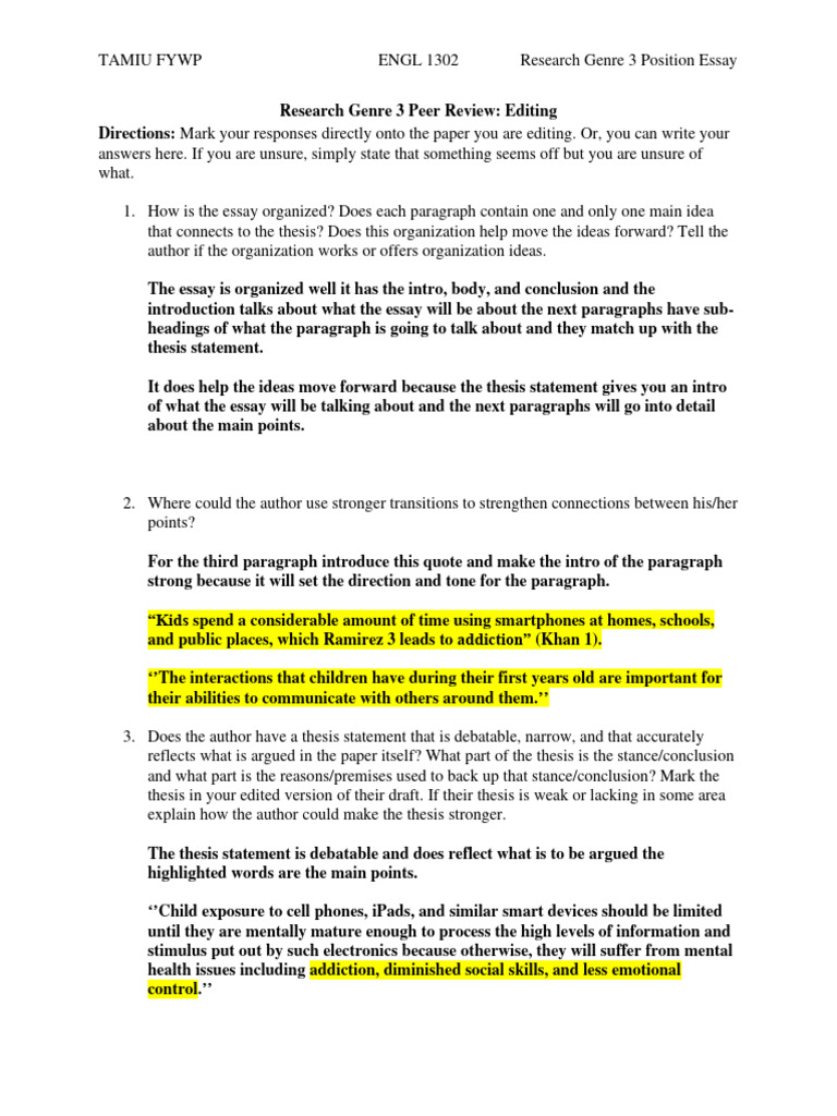 Research Genre 3 Peer Review Editing Position Essay | PDF | Essays ...