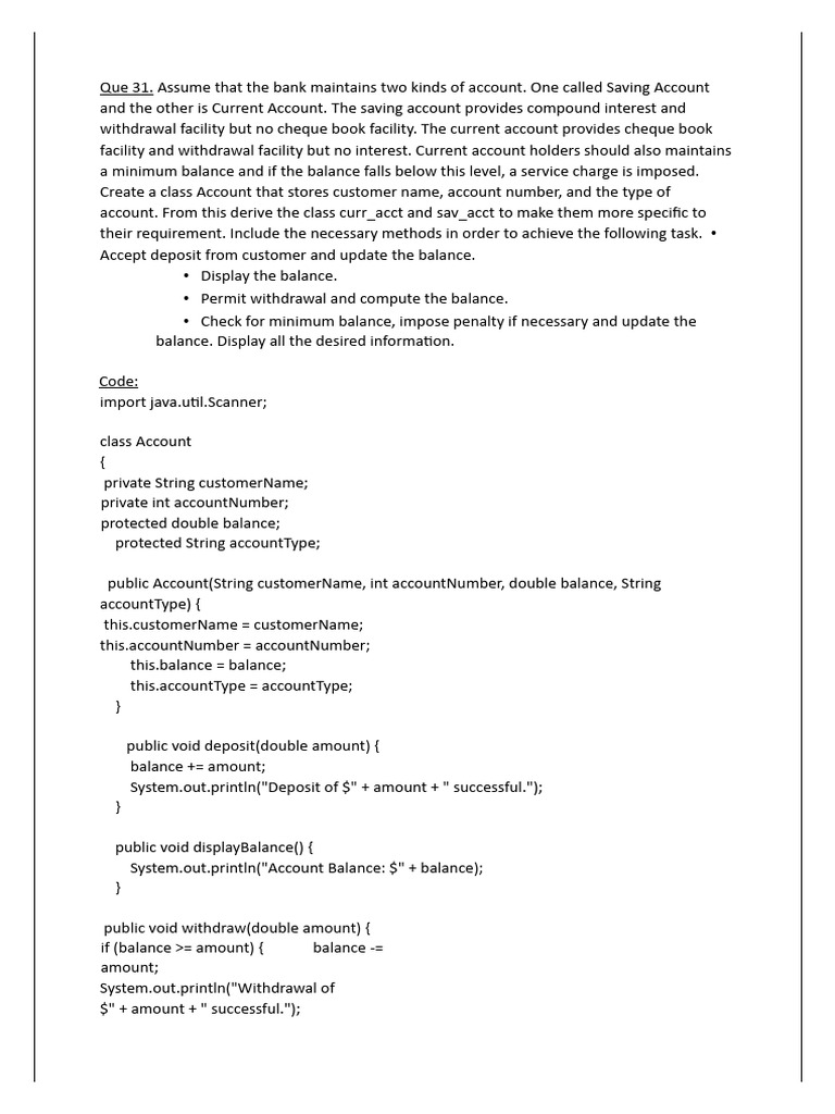 Java Assignment 31 To 60 Pdf Transaction Account Deposit Account 
