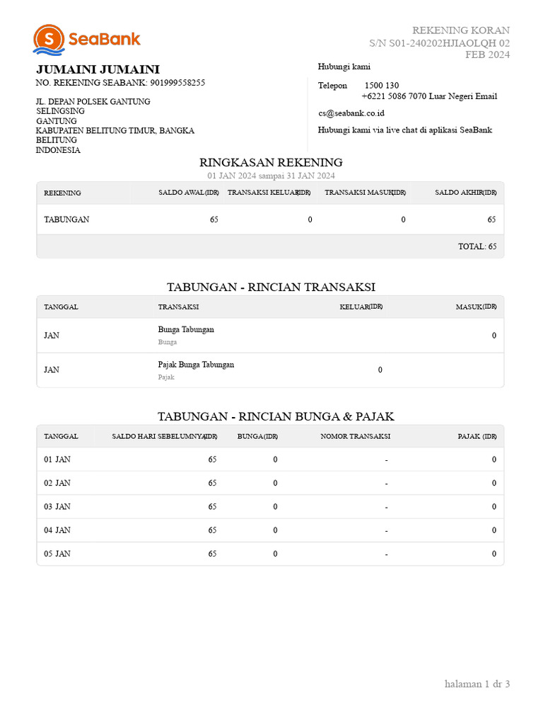 Seabank Statement 20240320 JUMAINI | PDF