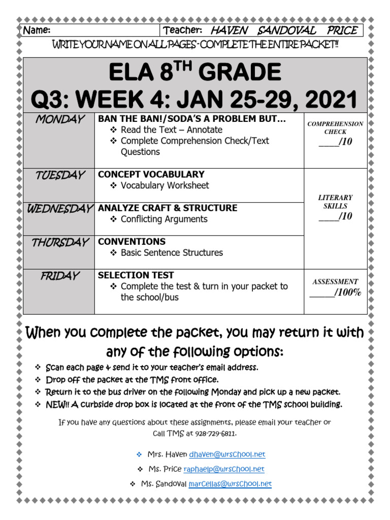 8th Grade Q3 Week 4 PACKET | Download Free PDF | Reading Comprehension ...