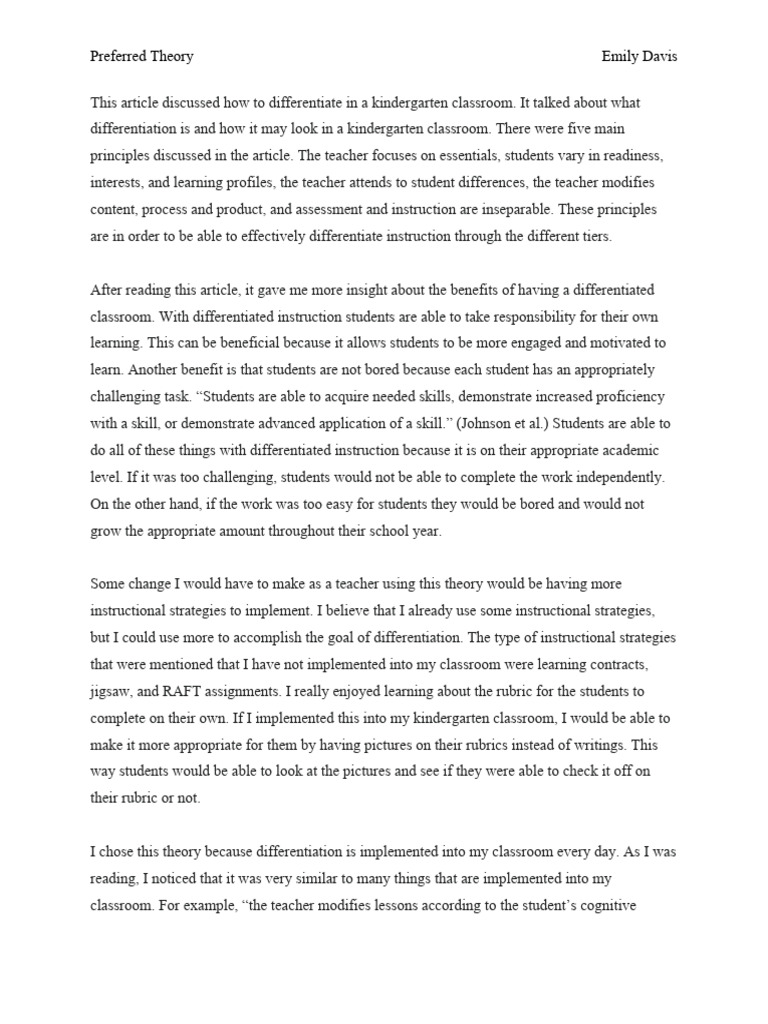 preferred theory | PDF | Differentiated Instruction | Pedagogy