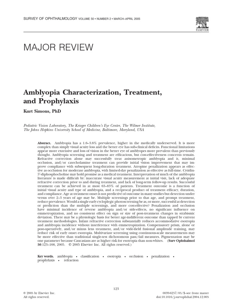 Amblyopia Characterization, Treatment, and Prophylaxis, Kurt Simons ...