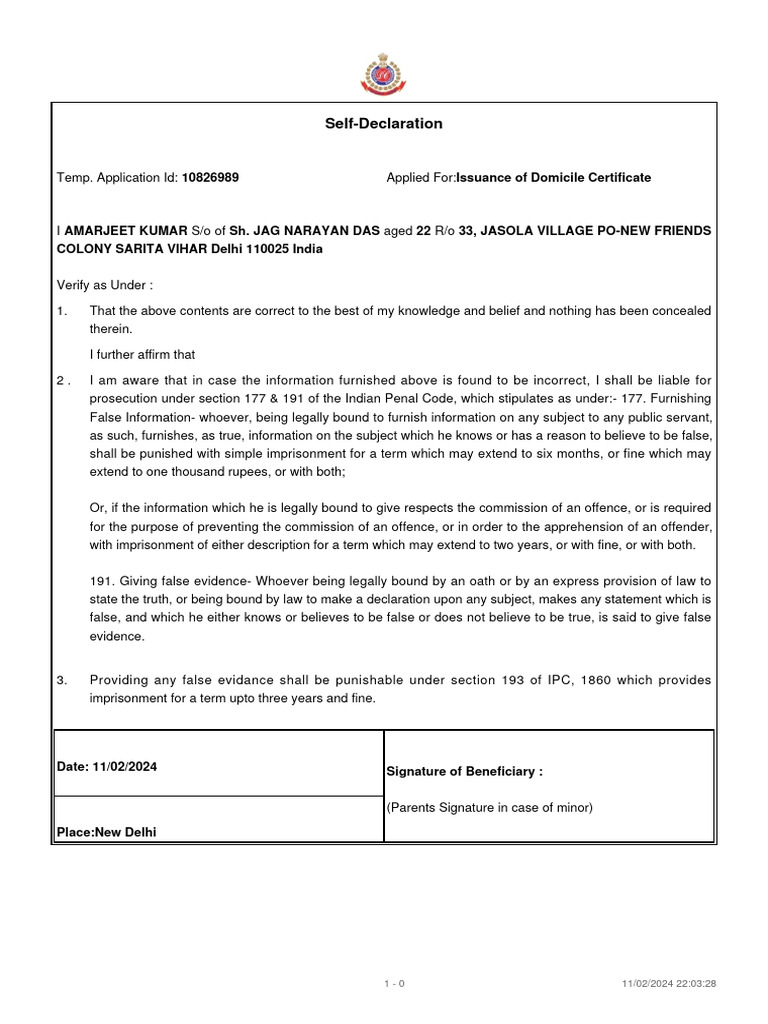 Print Self Declaration F | PDF | Law