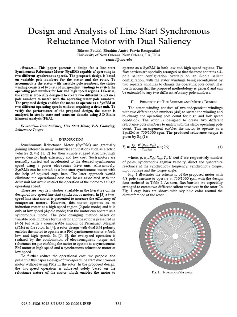 Design And Analysis Of Line Start Synchronous Reluctance Motor With Dual Saliency Pdf