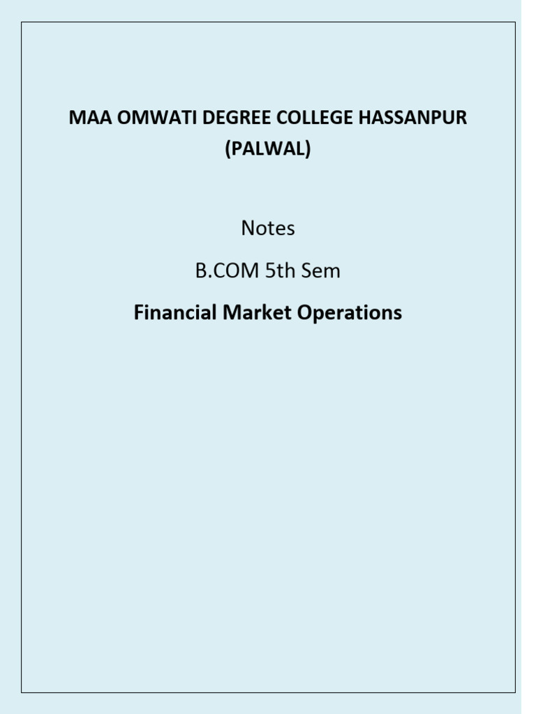 Bcom 5th Sem Financial Market Operations | PDF