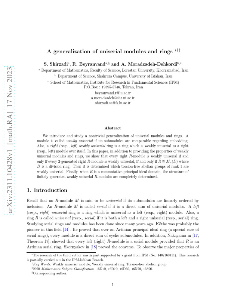 Weakly Uniserial | Download Free PDF | Module (Mathematics) | Ring ...