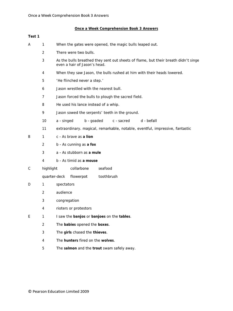 Once A Week Comprehension Book 3 Answers Â© Pearson ... | PDF | Art