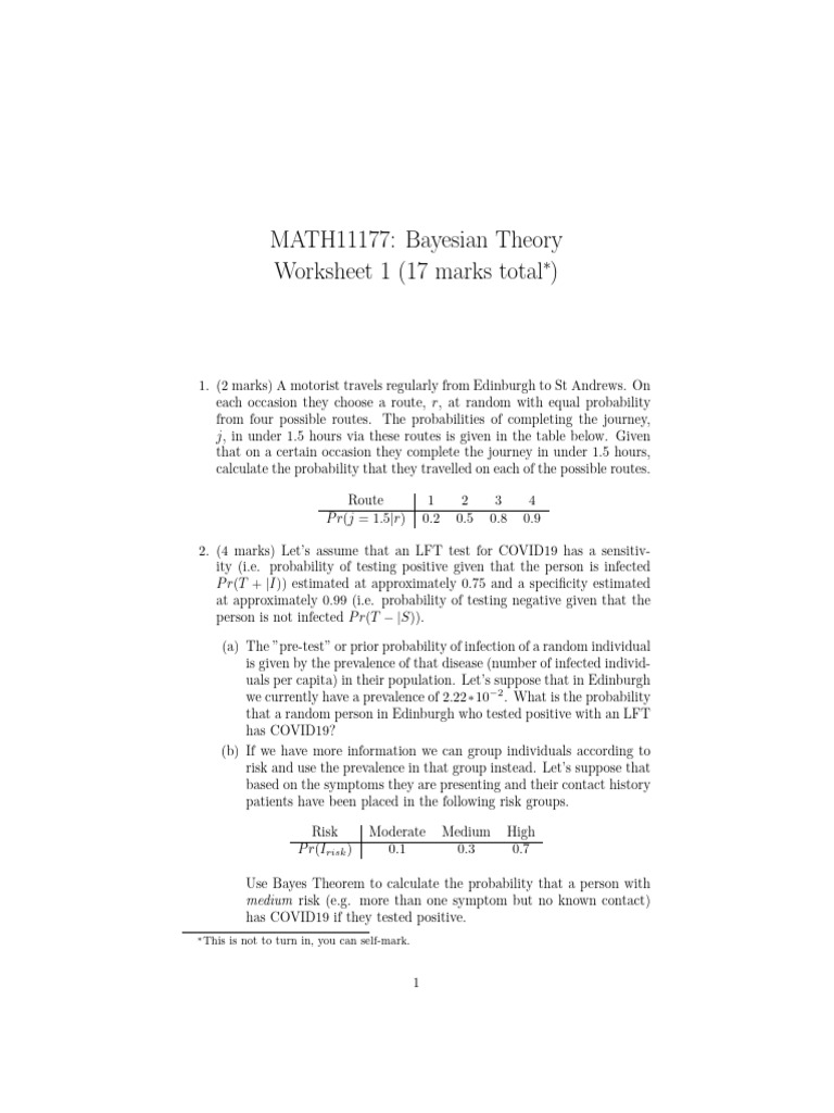 Bayesian Workshops20 21 | PDF | Probability Distribution | Sensitivity And Specificity