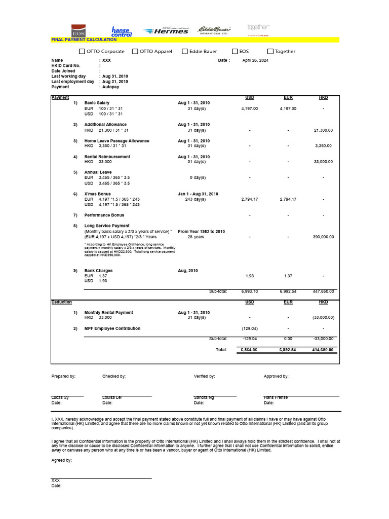 Final Pay Calculation - TEMPLATE | PDF | Salary | Business