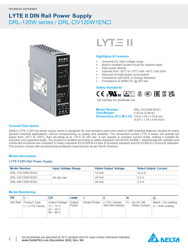 Datasheet DRL 24V120W1EN-3001400 | PDF | Alternating Current | Power Supply