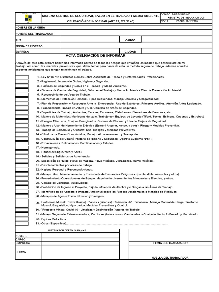 Obligacion de Informar Riesgo Laborales | PDF