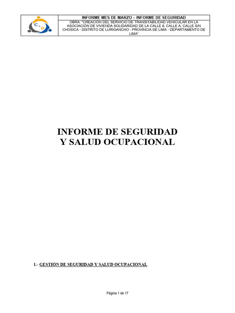 Informe Mensual de Seguridad | PDF | Lima | Seguridad y salud ocupacional