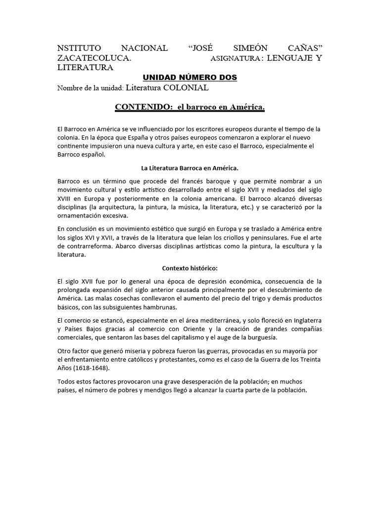 Barroco en América: Influencias y Contexto | PDF | Clásicos