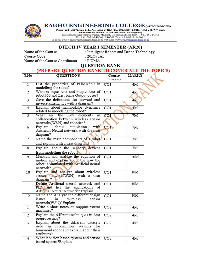 AR20-IV-I IRDT Question Bank (New) | PDF | Unmanned Aerial Vehicle | Wireless Sensor Network