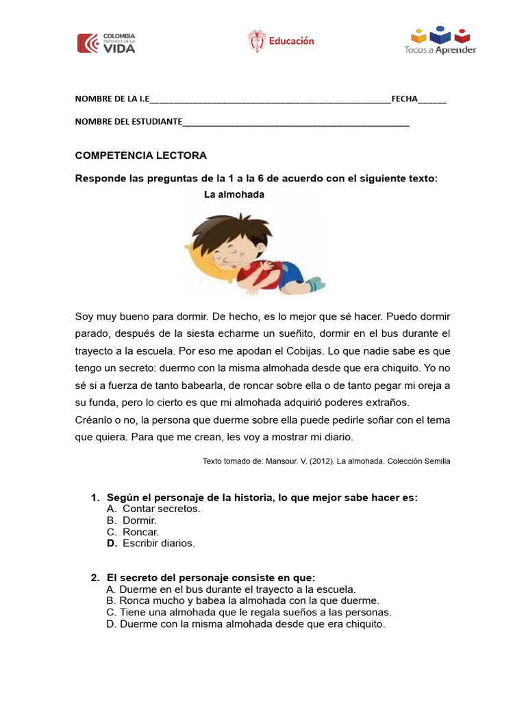 Prueba Diagnóstica de Lenguaje. Grado Tercero | Descargar gratis PDF ...