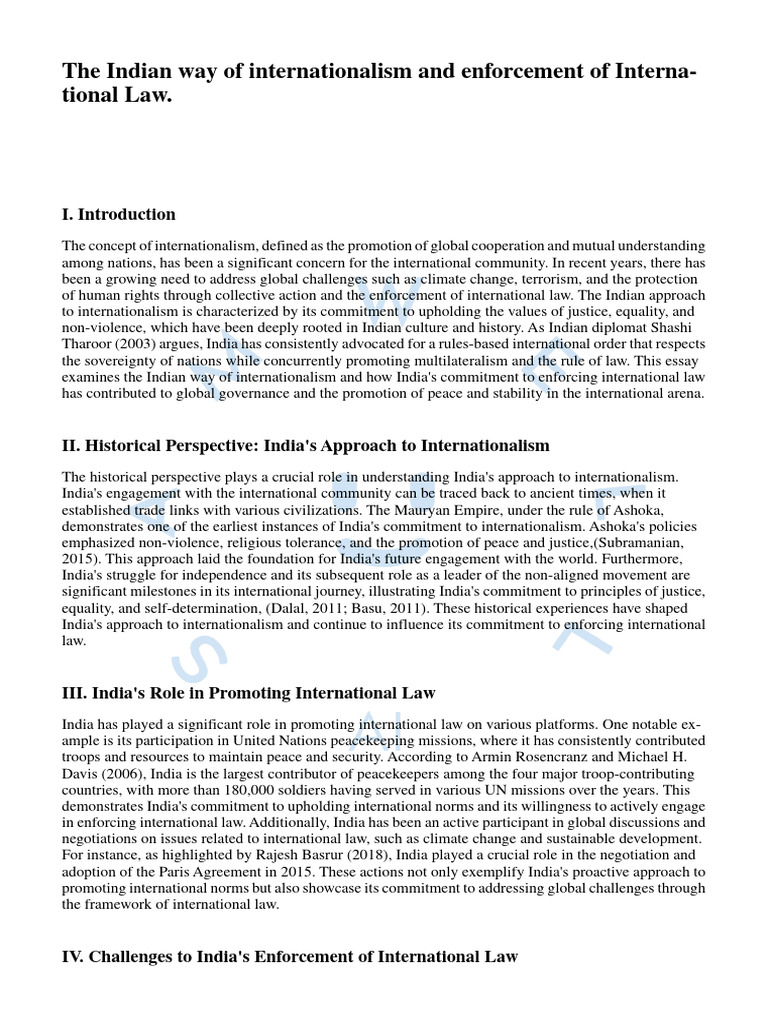The Indian Way of Internationalism and Enforcement of International Law. | PDF | International ...