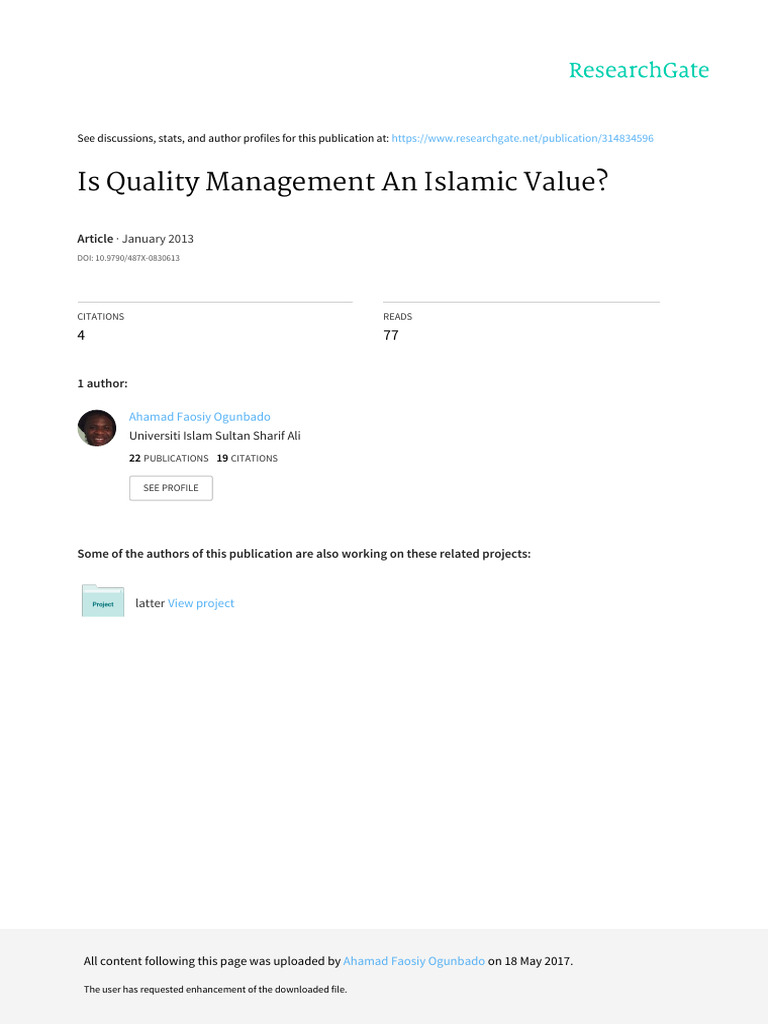 Is Quality Management An Islamic Value | PDF | Muhammad