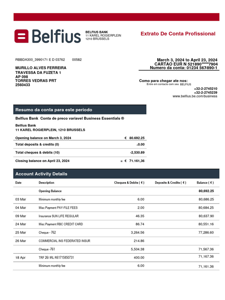 Statement Belfius 202404235473169054874 | PDF | Cheque | Business