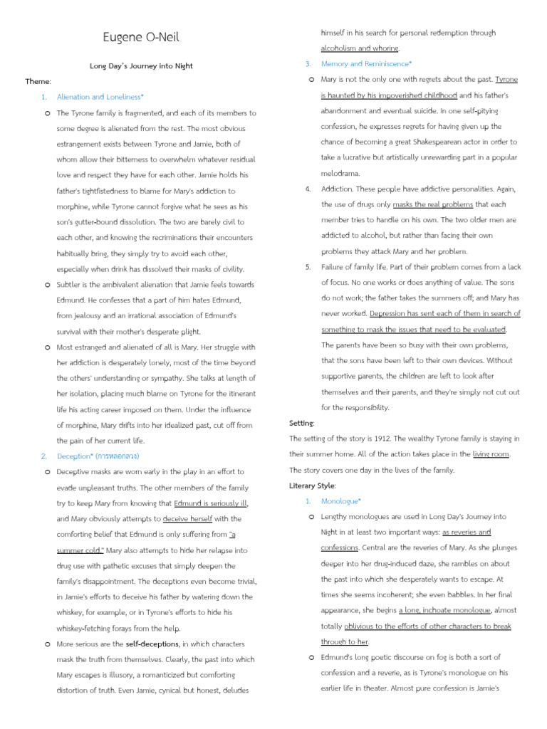 Eugene O-Neil by Long Day's Journey Into Night | PDF | Mystery ...