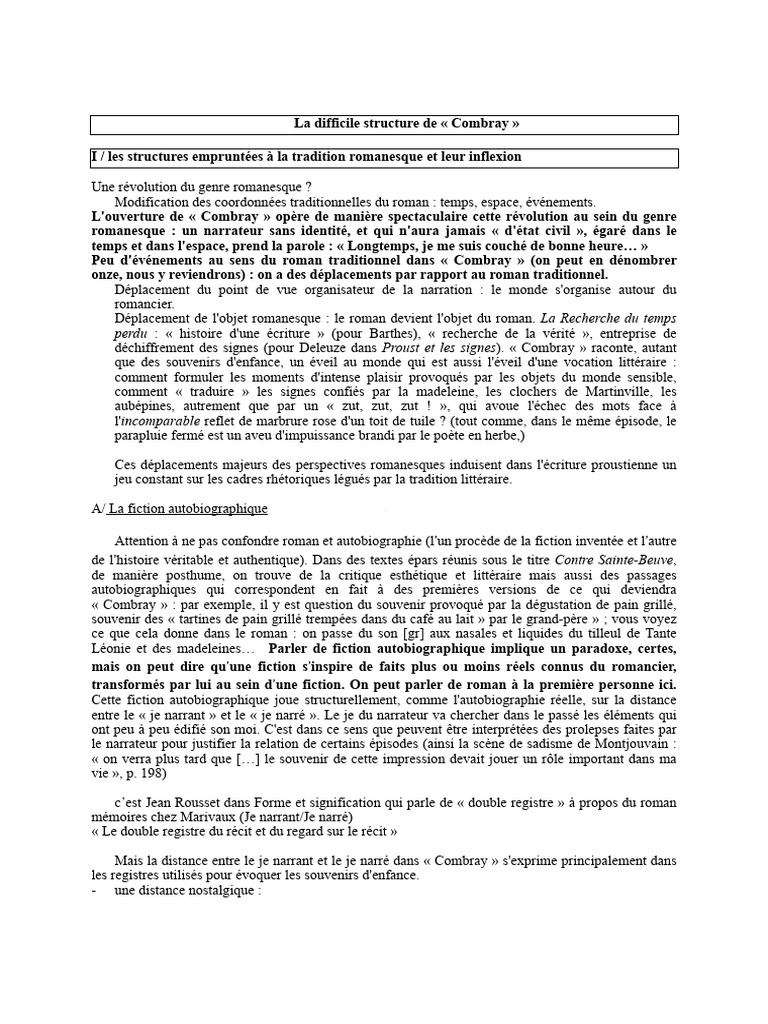 Analyse de la structure de Combray | PDF | Romans | Marcel Proust