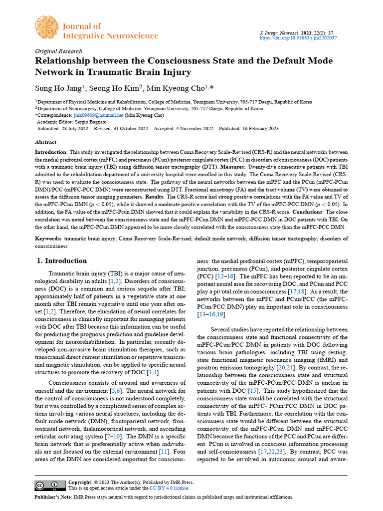Relationship Between The Consciousness State and The Default Mode ...
