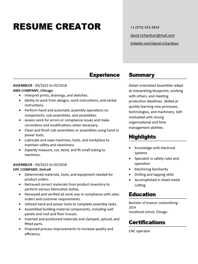 Resume Creator Violet Resume | PDF | Machining | Secondary Sector Of ...