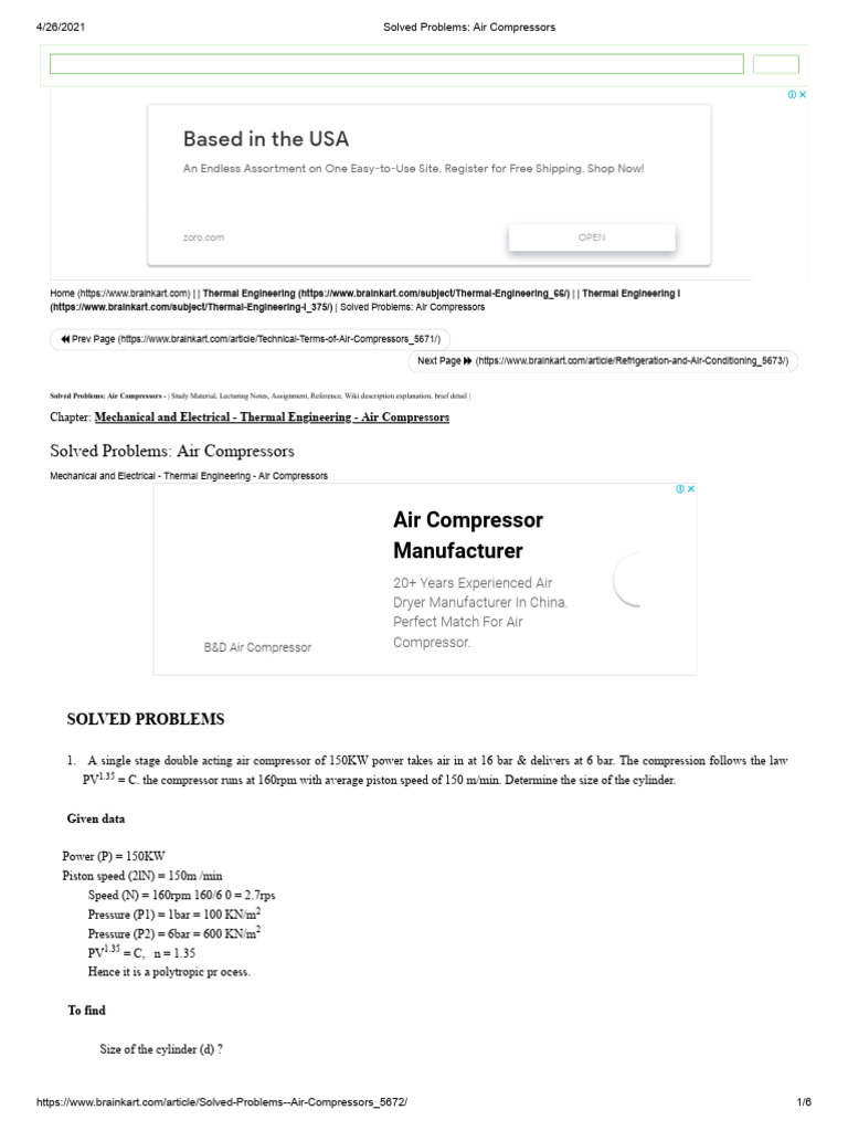 Air Compressors Math | PDF | Engines | Engineering