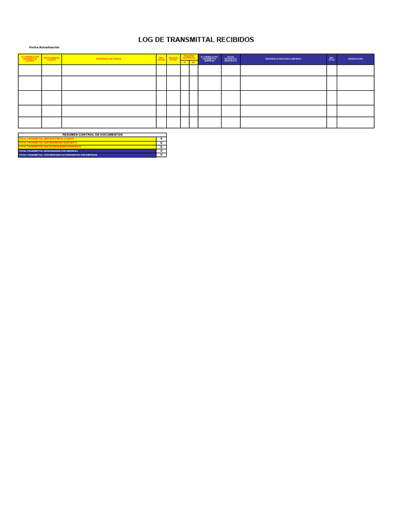 Formulario Log Transmittal Enviados y Recibidos | PDF