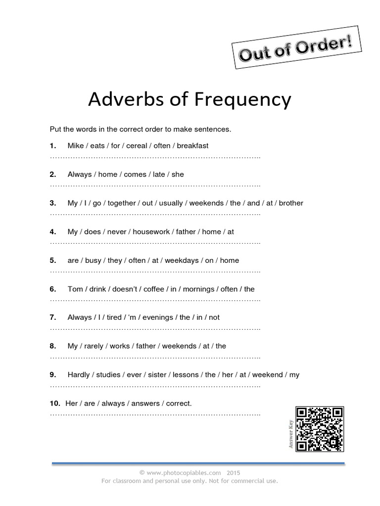 Adverbs of Frequency Ws - 0 | PDF | Linguistics | Syntax