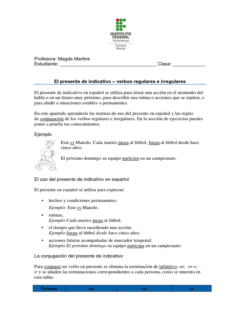 Presente de Indicativo - Esp1 | PDF | Verbo | Gramática