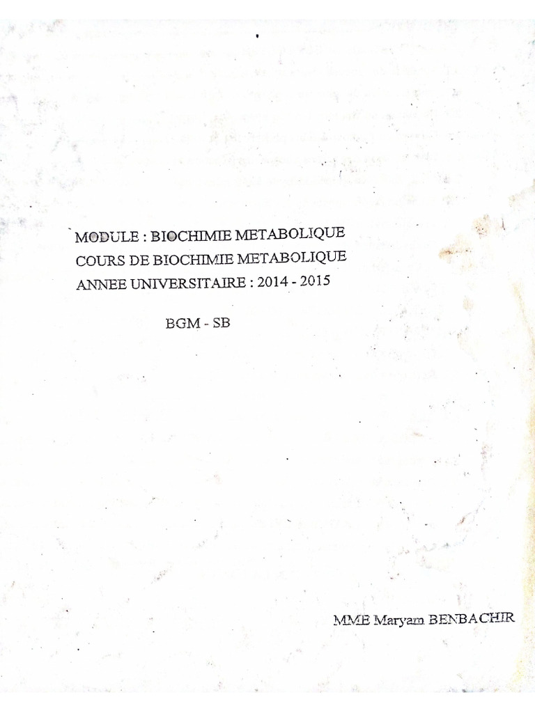 Biochimie Mã©tabolique Polycope FST | PDF