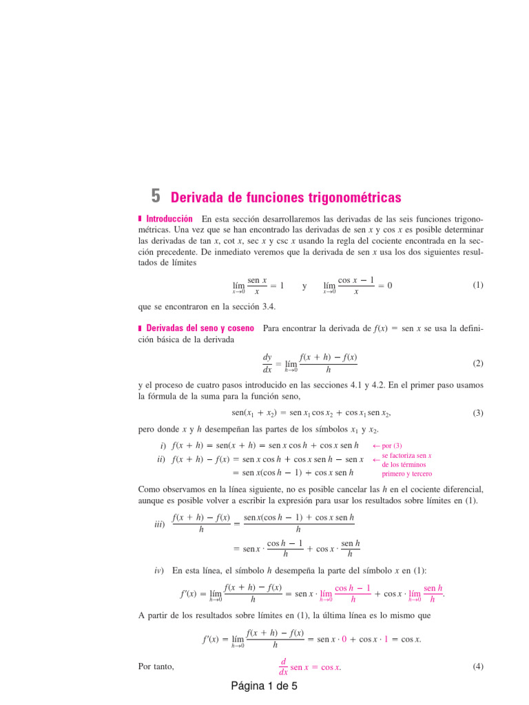 Derivada de Funciones Trigonométricas | Descargar gratis PDF | Derivado | Funciones trigonométricas