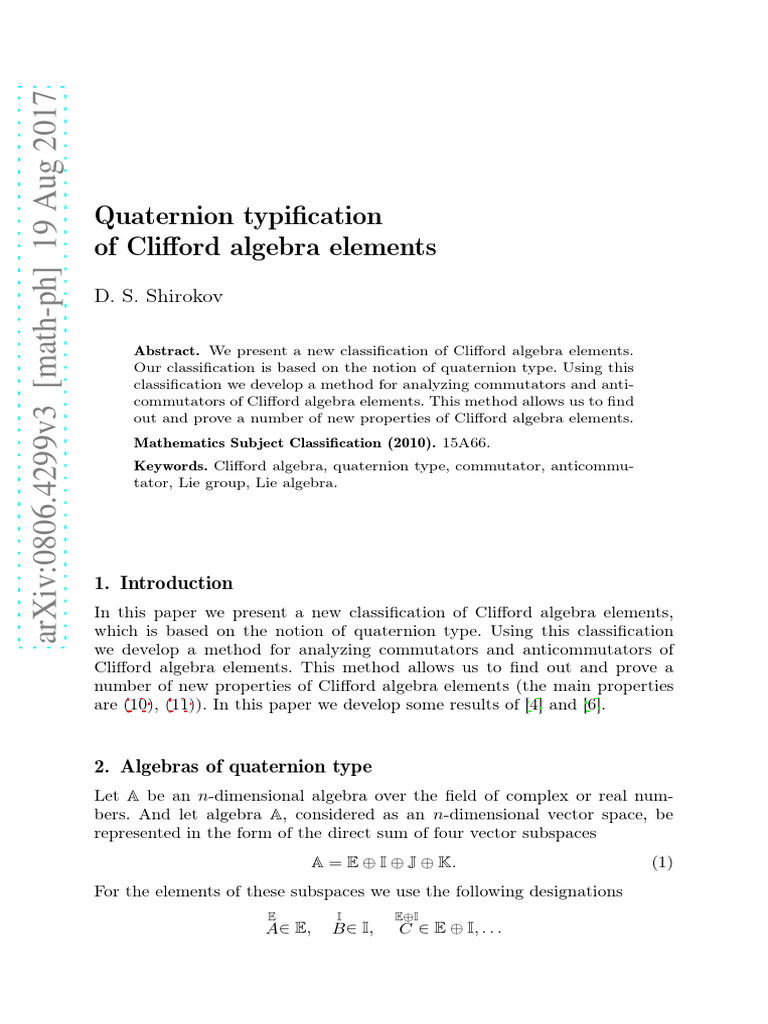 Quaternion typification of Clifford algebra elements | PDF | Vector ...