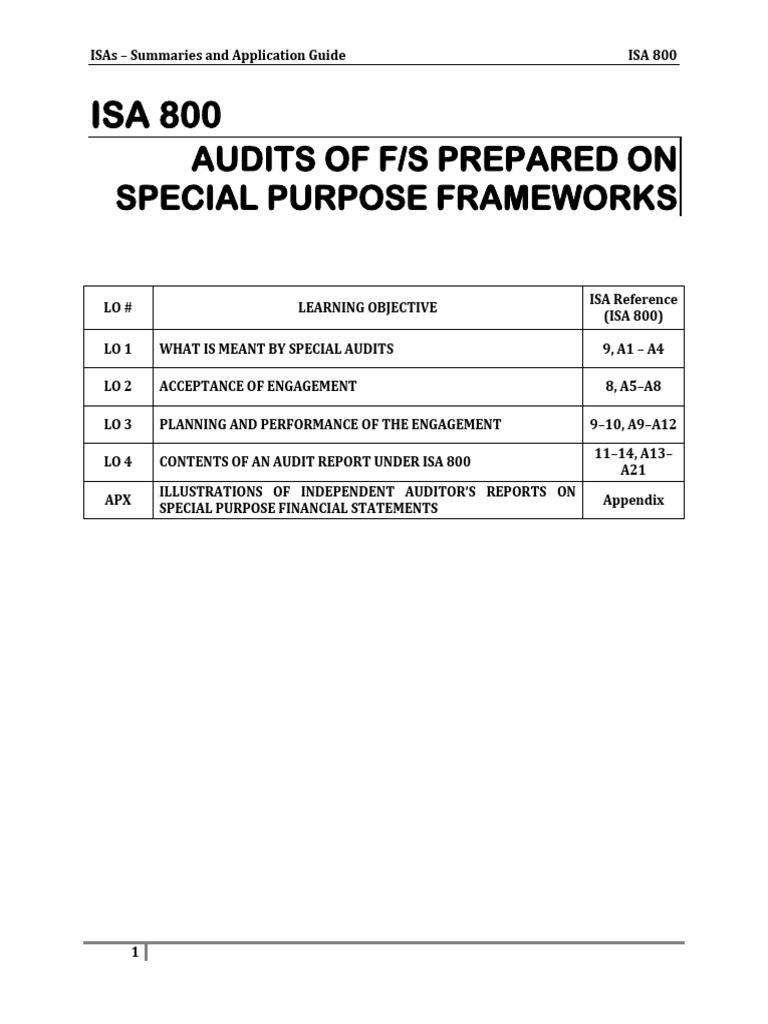 ISA 800 Notes | PDF | Auditor's Report | Financial Statement