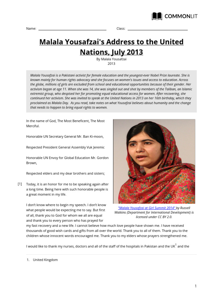 Malala Yousafzai' S Address PERSEPOLIS | PDF | Malala Yousafzai