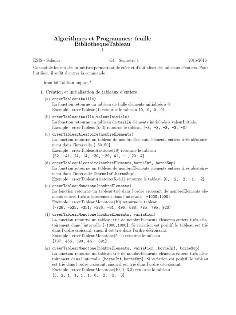 Bib Tableau | PDF | Algorithmes et structures de données | Algorithmes