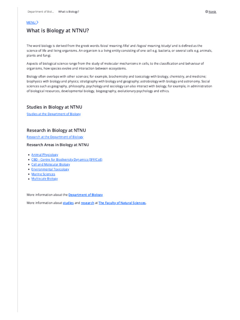 What Is Biology - NTNU | PDF | Biology | Science