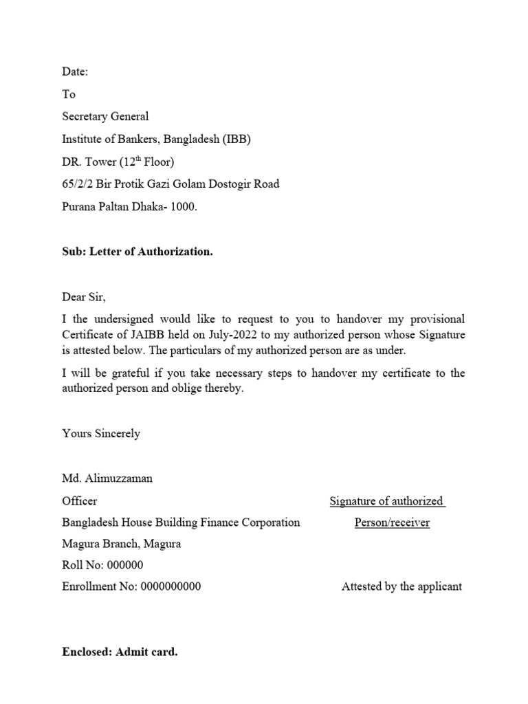 Authorization Letter IBB | PDF
