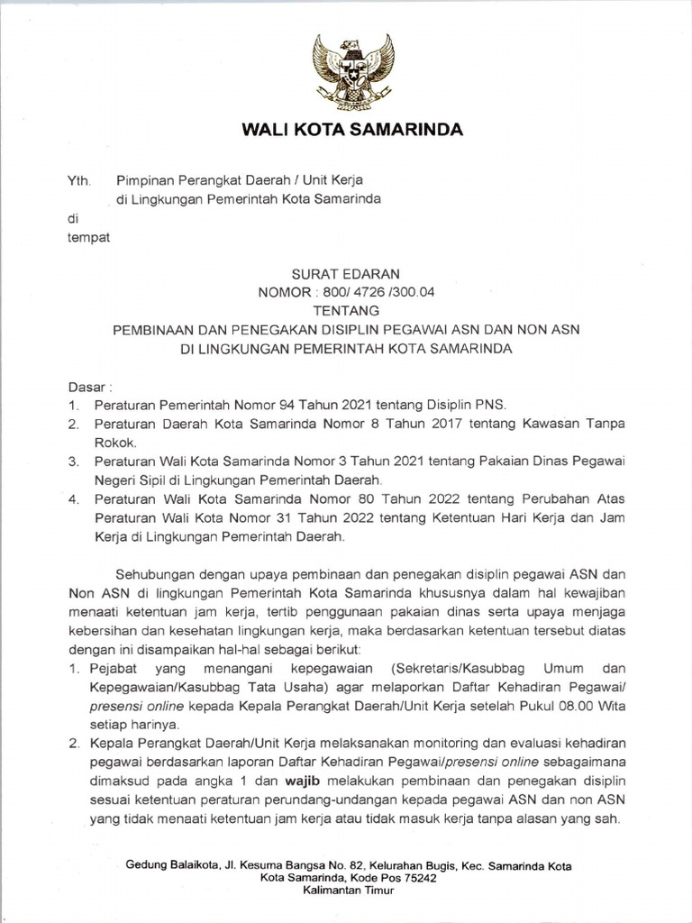 SE Pembinaan Dan Penegakan Disiplin ASN Dan Non ASN | PDF